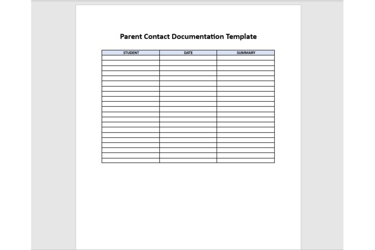 Editable Parent Contact Documentation Template, Contact Documentation ...