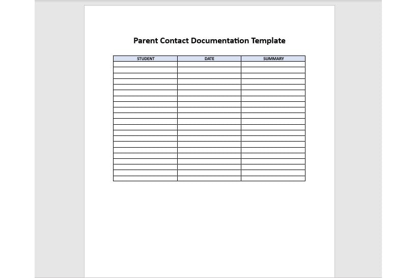 Editable Parent Contact Documentation Template, Contact Documentation ...