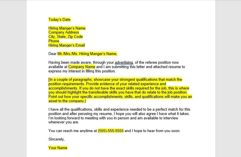 Referee Cover Letter, Cover Letter Template, Editable Cover Letter ...