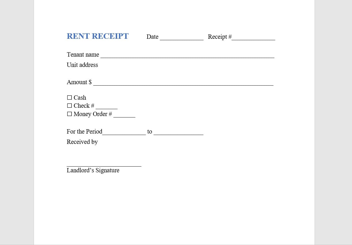 Rent Receipt Template, Rent Receipt, Receipt Template, Word Template ...