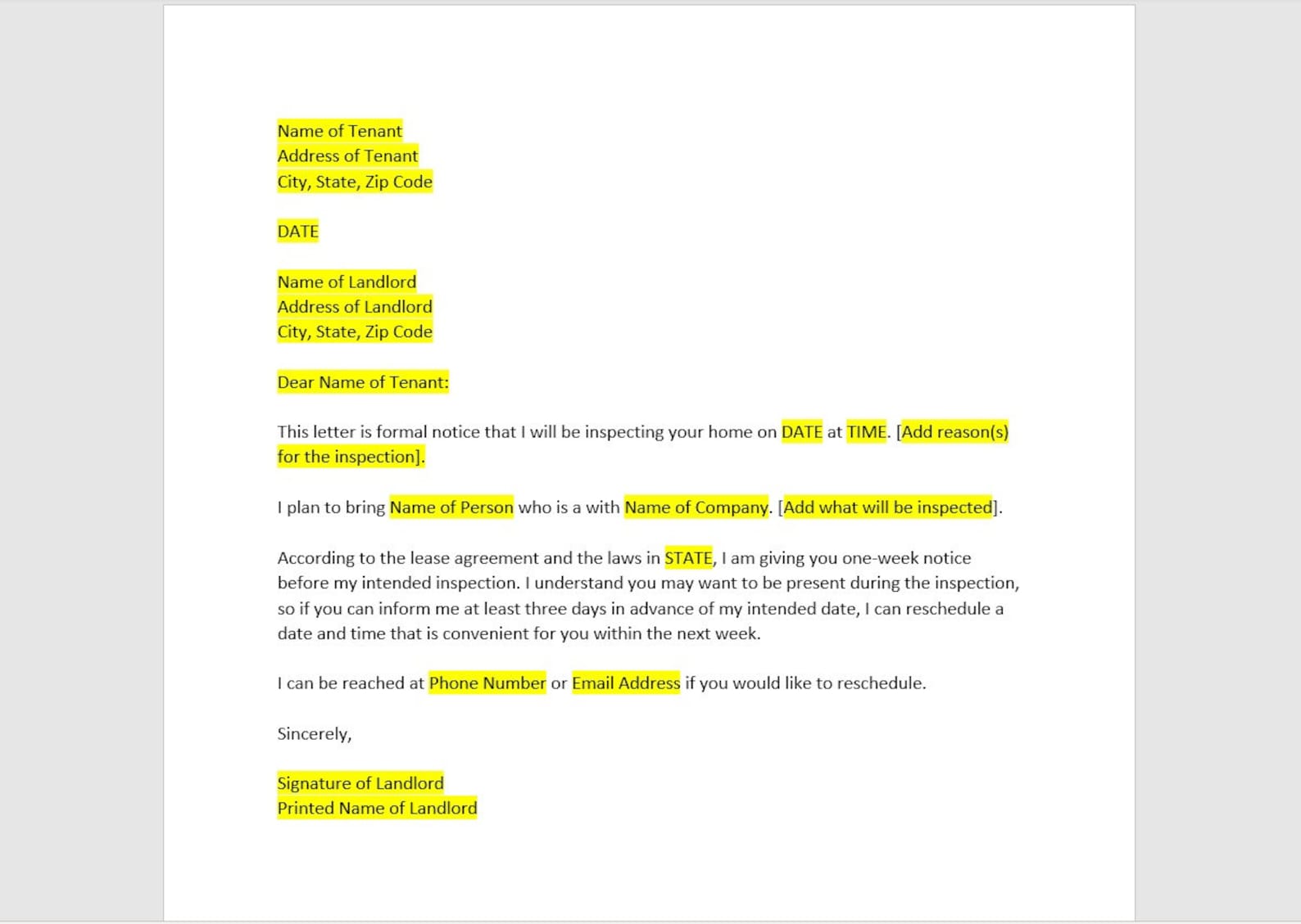 Property Inspection Letter Template, Property Inspection Letter ...