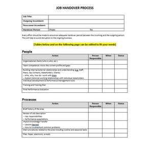 Role Handover Template, Role Handover, Job Role Handover, Word Template ...