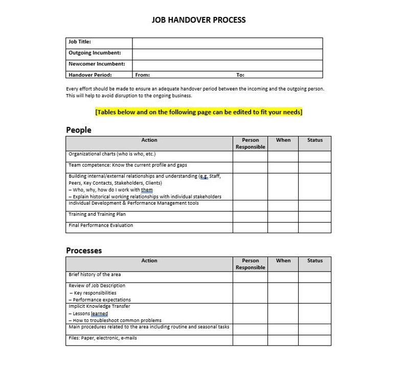 Role Handover Template, Role Handover, Job Role Handover, Word Template ...