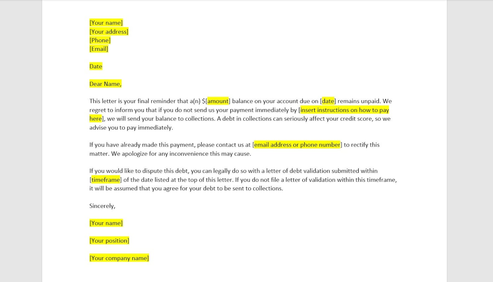 Final Debt Collection Letter Template, Debt Collection Letter, Debt ...