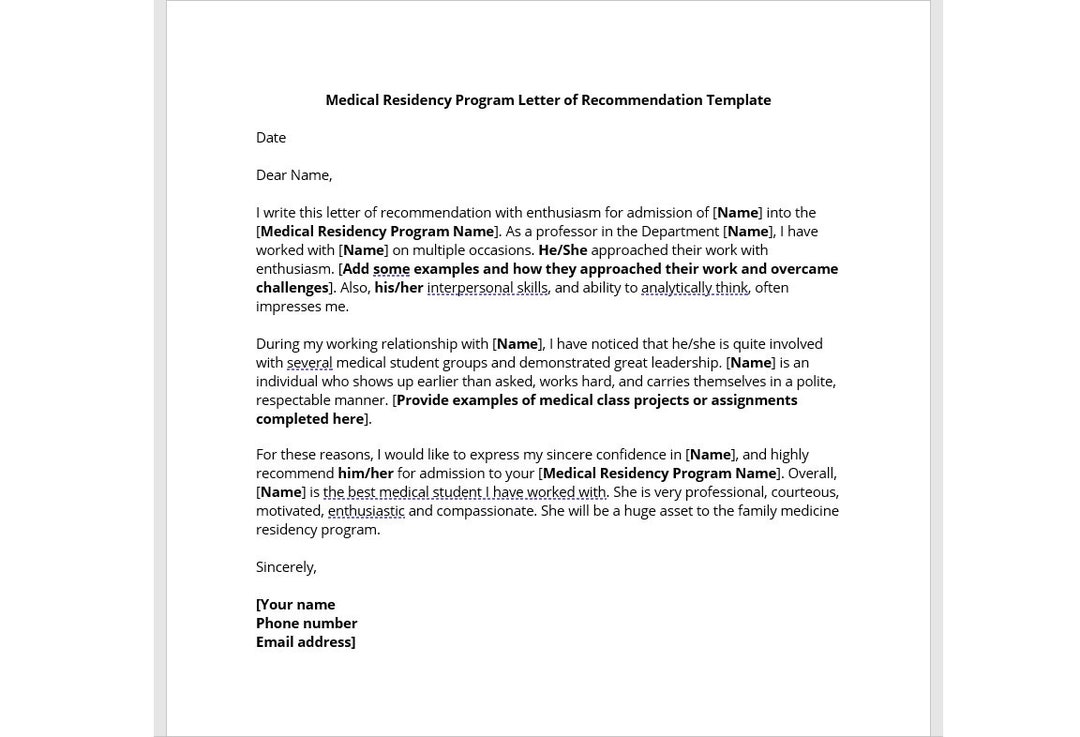 Medical Residency Program Recommendation Letter Template, Medical ...
