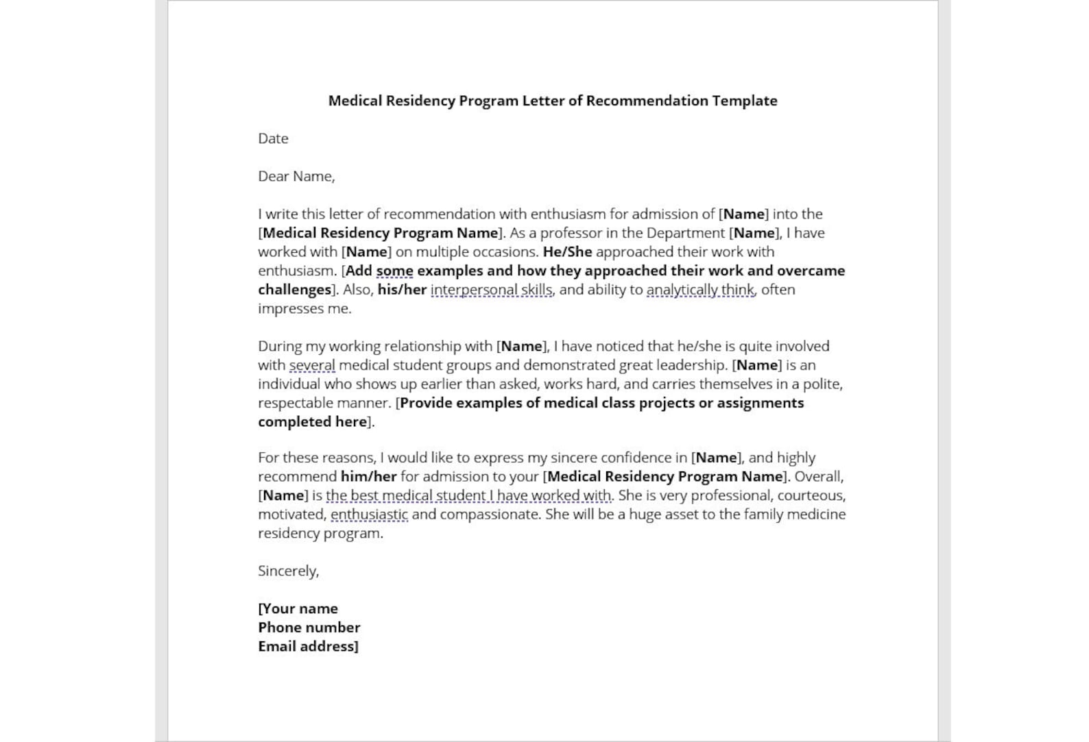 Medical Residency Program Recommendation Letter Template, Medical School Recommendation Letter ...