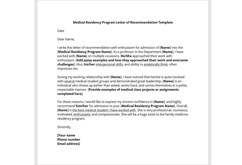 Medical Residency Program Recommendation Letter Template, Medical ...