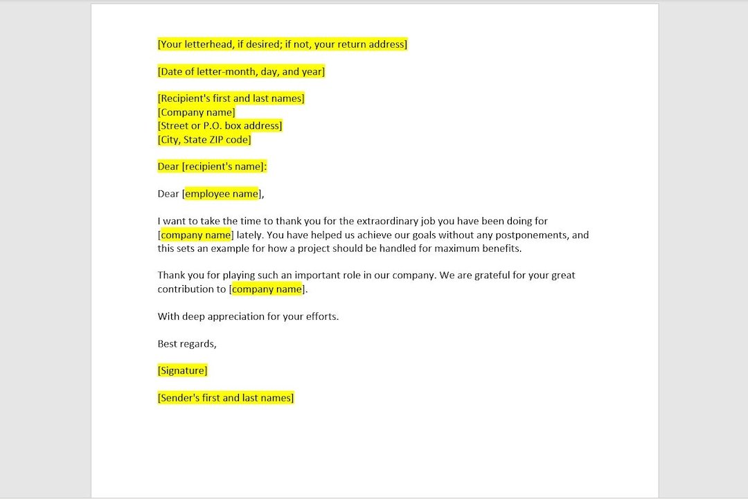 Employee Appreciation Letter for Hard Work, Employee Appreciation ...