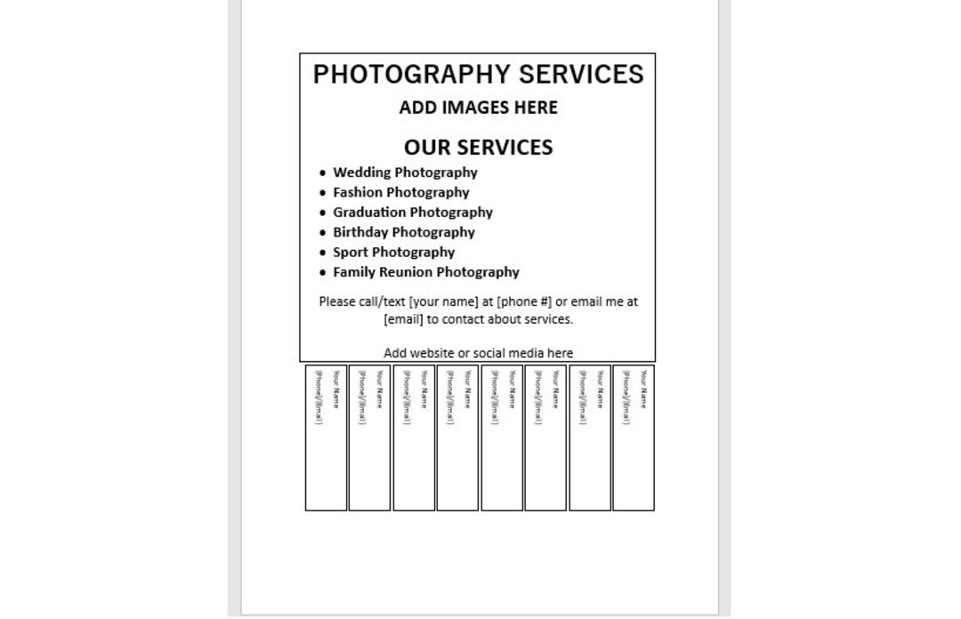 Editable Photography Services Tear-off Flyer, Photography Services Ad ...