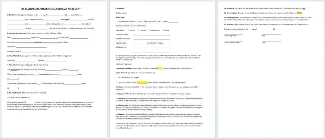 Ice Beverage Dispenser Rental Contract Agreement, Ice Beverage ...