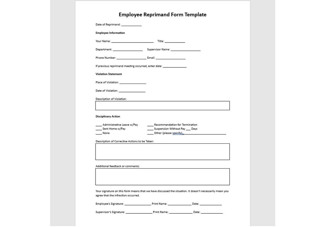 Editable Employee Reprimand Form Template, Reprimand Template ...