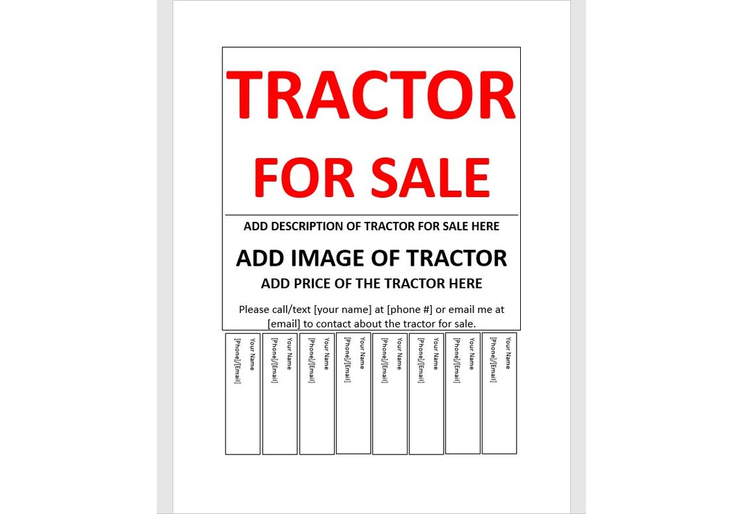 Editable Tractor for Sale Tear-off Flyer, Tear-off Flyer Template, for ...
