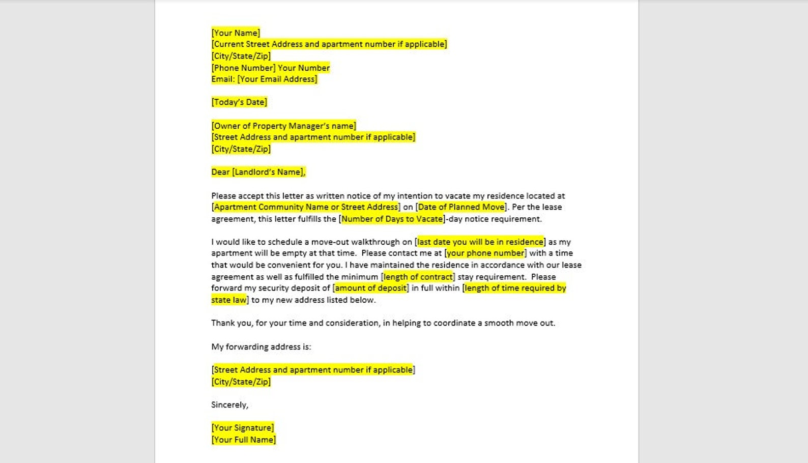 Notice to Vacate Letter Template, Notice to Vacate Letter, Notice to ...