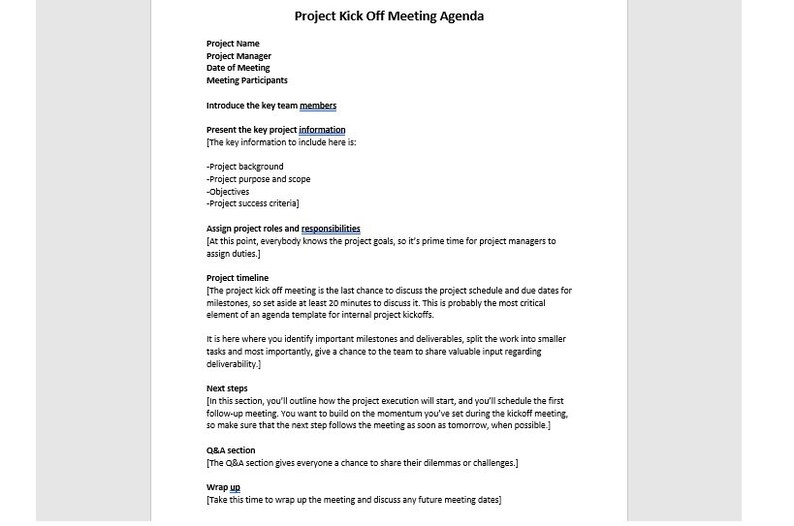 Project Kick off Meeting Agenda Template, Meeting Agenda, Staff Meeting ...