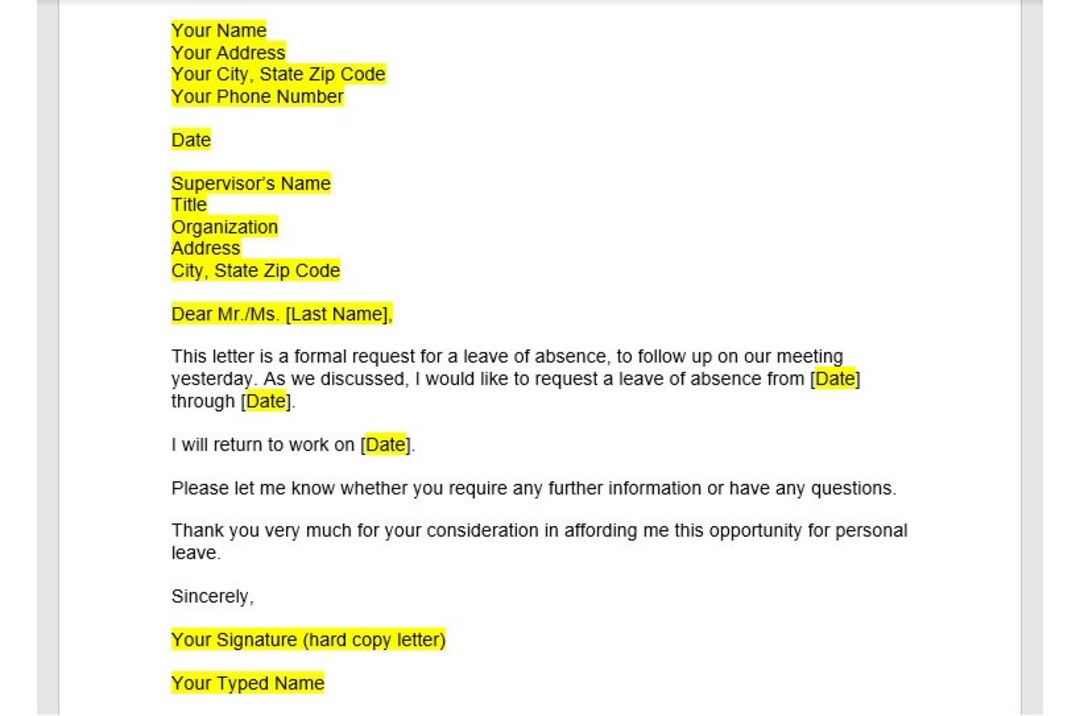 Leave Of Absence Request Letter Leave Of Absence Request Leave Of