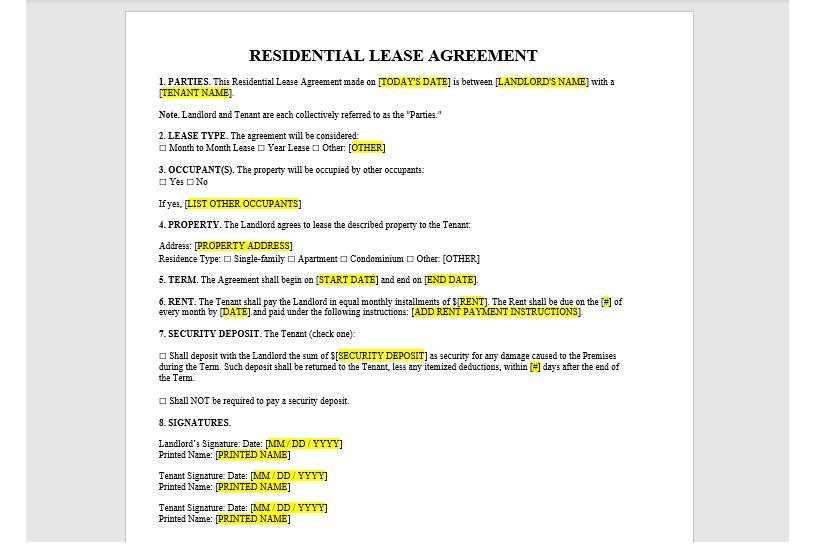 Residential Lease Agreement, Residential Lease Agreement Template ...