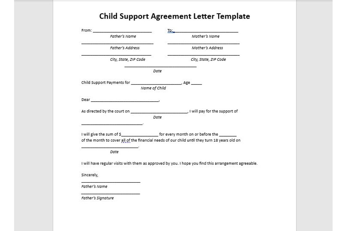 Child Support Agreement Letter, Child Support Agreement Letter Template ...