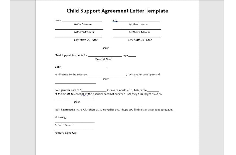 Child Support Agreement Letter, Child Support Agreement Letter Template ...