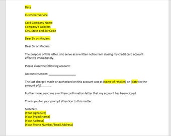 Credit Close Letter - Etsy