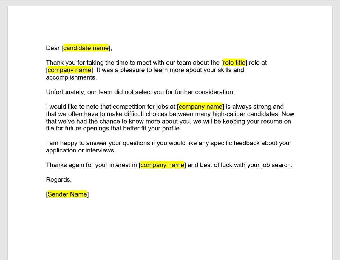 Interview Rejection Letter Template Interview Rejection Letter