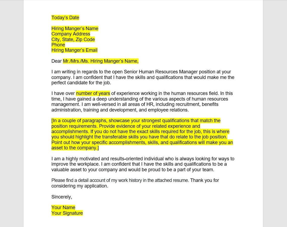 Senior Human Resources Manager Cover Letter, Cover Letter Template ... Senior Human Resources Manager Cover Letter, Cover Letter Template ...