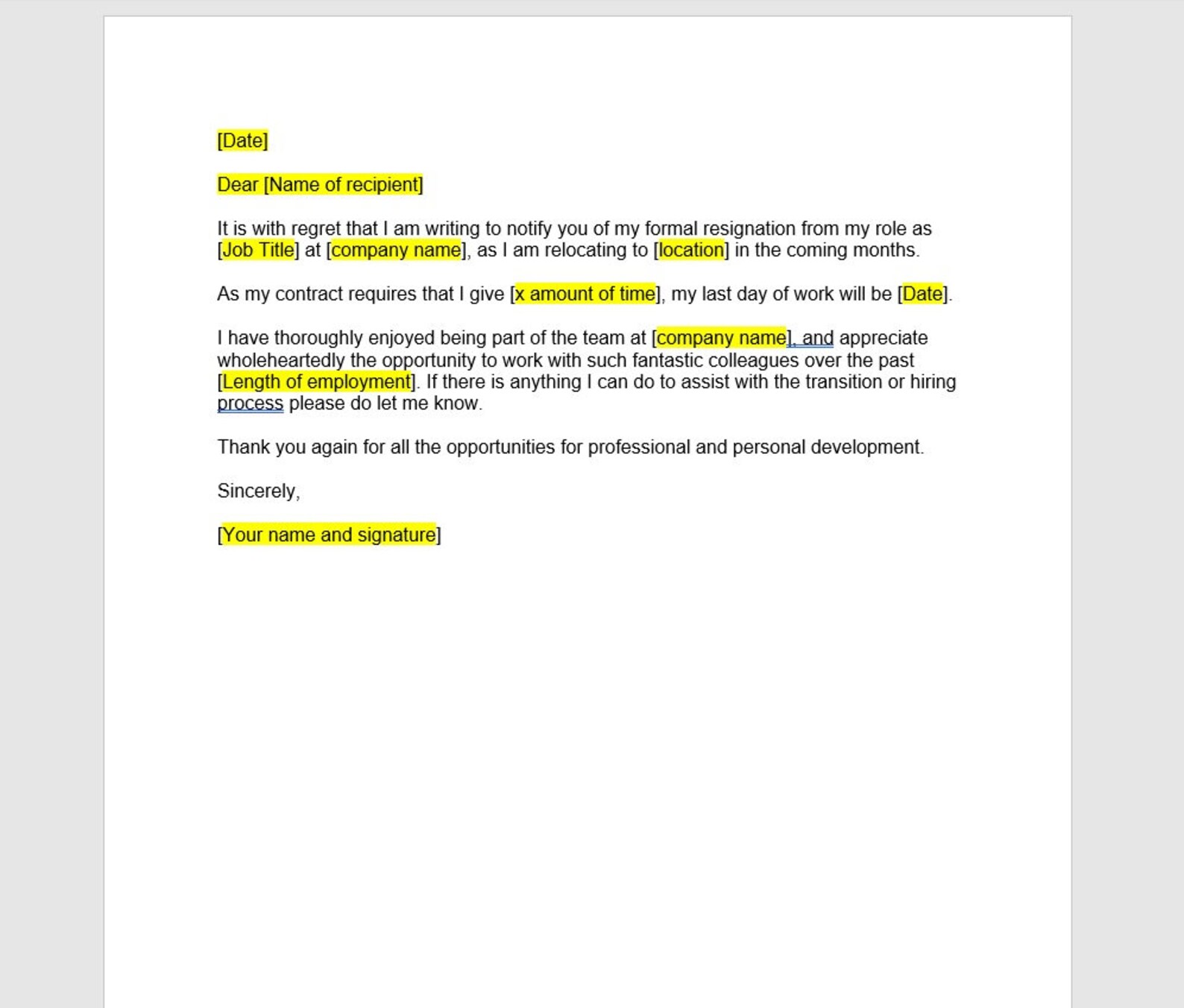 Relocation Resignation Letter Template Resignation Letter - Etsy Hong Kong