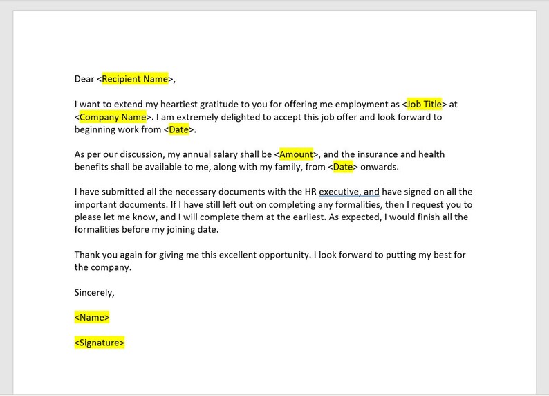 Job Offer Acceptance Letter, Job Offer Acceptance Template Letter, Job ...