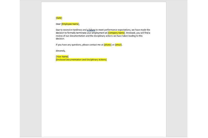 Termination Letter Template, Termination Letter for Tardiness ...