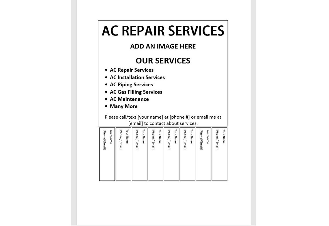 Editable AC Repair Services Tear-off Flyer, Ac Repair Services Ad, Tear ...