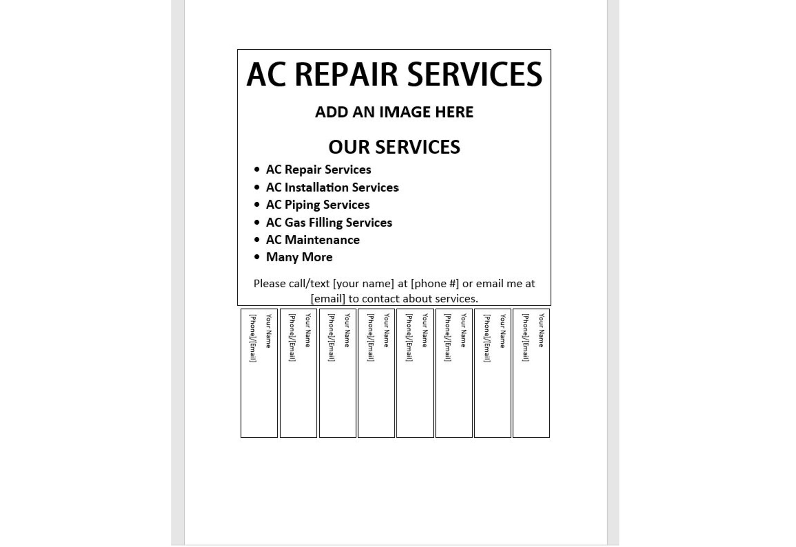 Editable AC Repair Services Tear-off Flyer, Ac Repair Services Ad, Tear ...