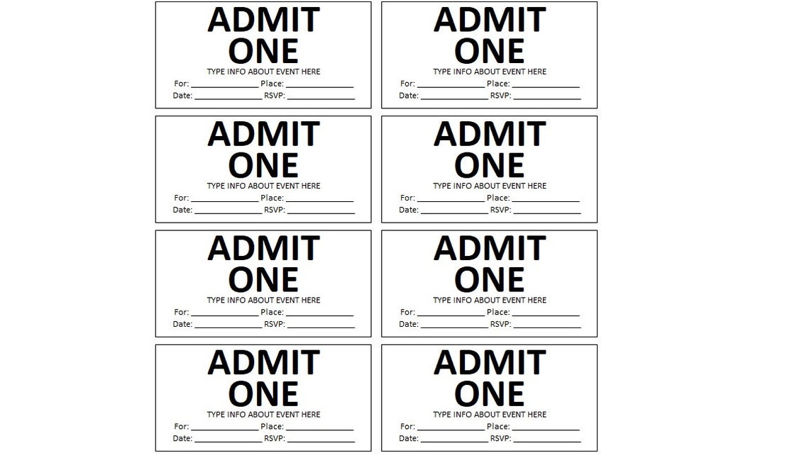 Printable Admission Ticket, Admission Ticket Template, Admit Ticket ...