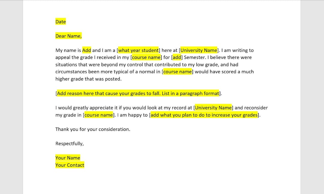 Grade Appeal Letter, Grade Appeal Letter Template, Appeal Letter ...