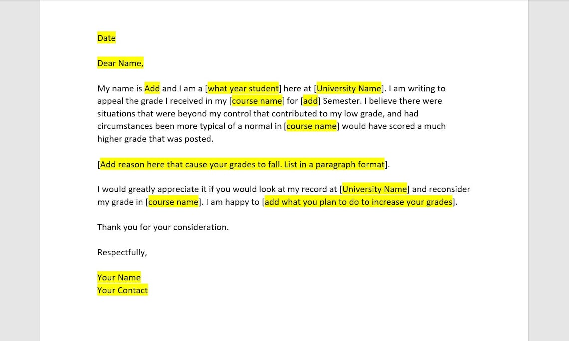 Grade Appeal Letter, Grade Appeal Letter Template, Appeal Letter ...