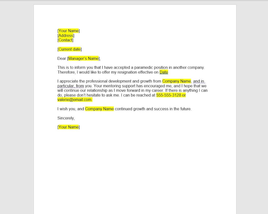 EMT Resignation Letter Template, Resignation Letter, Resignation ...