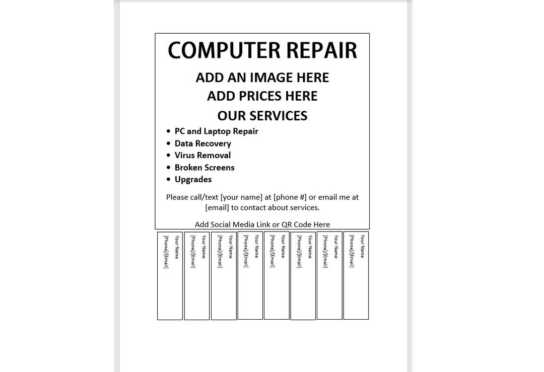 Editable CPU Repair Tear-off Flyer, Computer Repair Ad, Tear-off Flyer ...