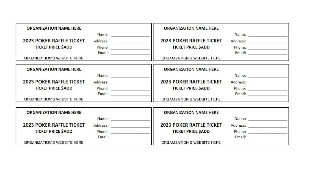 Editable Poker Raffle Ticket, Poker Raffle, Enter to Win Printable ...