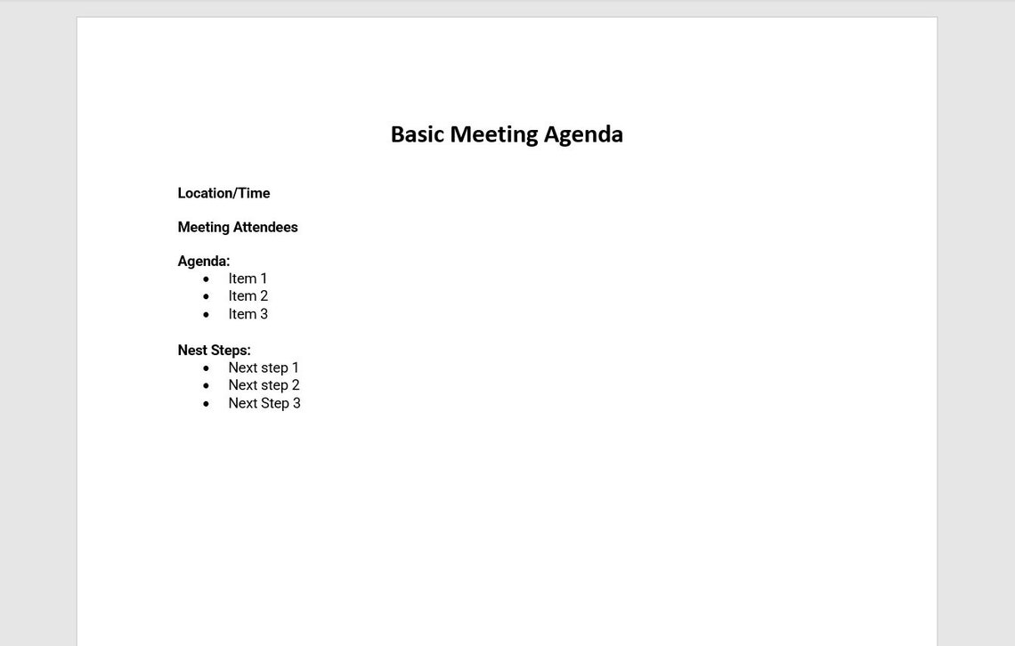 Basic Meeting Agenda Template, Basic Meeting Agenda, Meeting Agenda ...