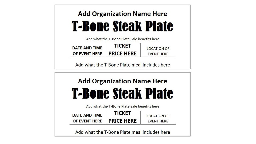 T-bone Steak Plate Sale Ticket, T-boneplate Sale Fundraiser Ticket, T ...
