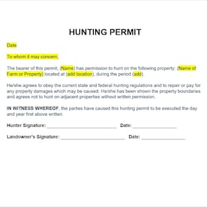 Hunting Permission Slip - Etsy