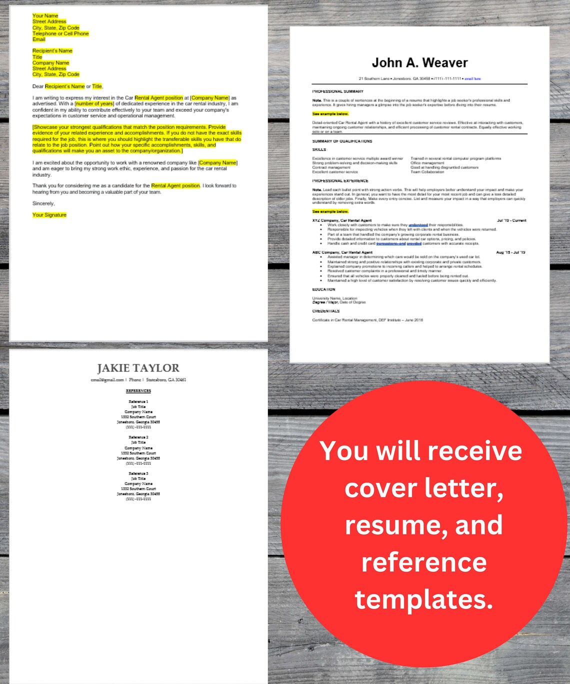 Car Rental Agent Resume Template Word, Modern Resume and Reference ...