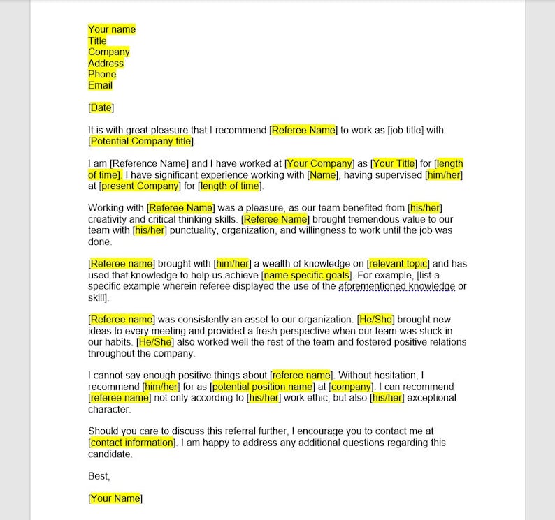 Reference Letter Template, Employee Reference Letter, Reference ...
