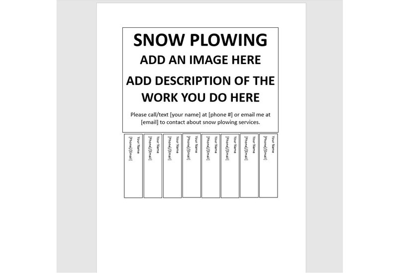 Editable Snow Plowing Tear-off Flyer, Tear-off Flyer Template, Snow ...