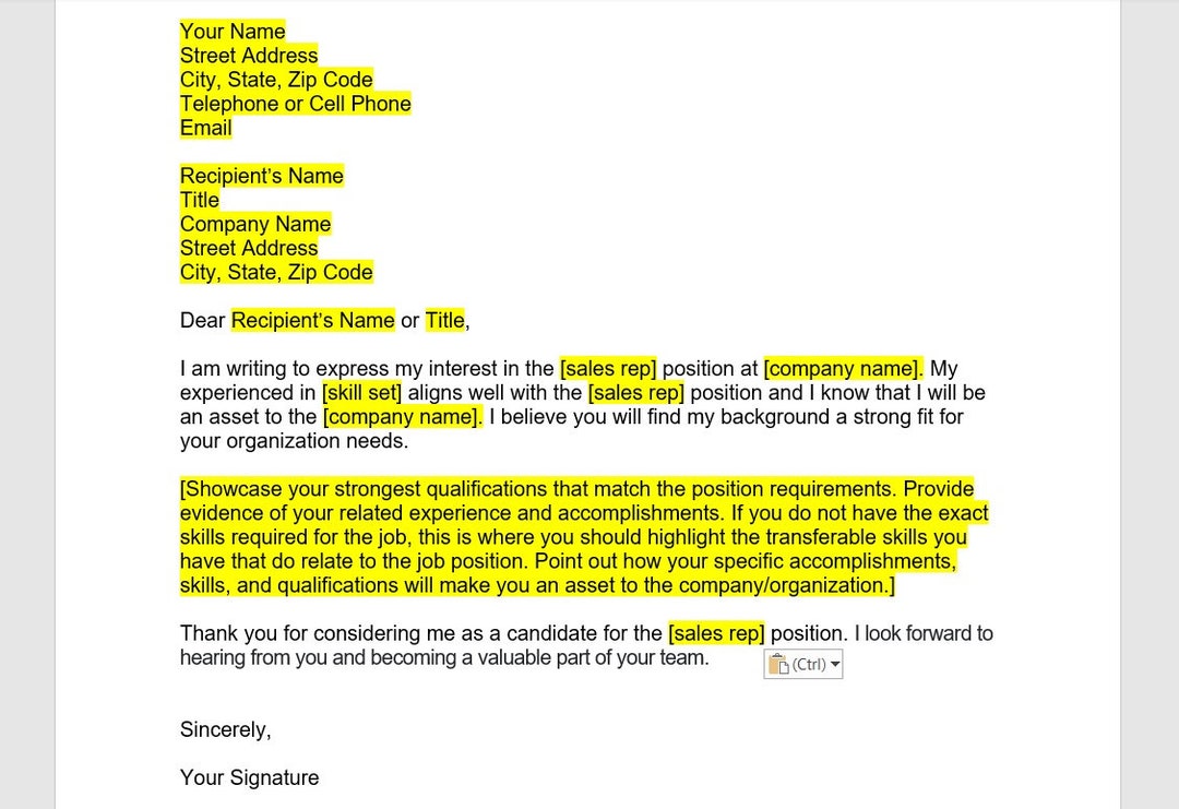 Sales Rep, Sales Rep Cover Letter, Cover Letter Template, Editable ...