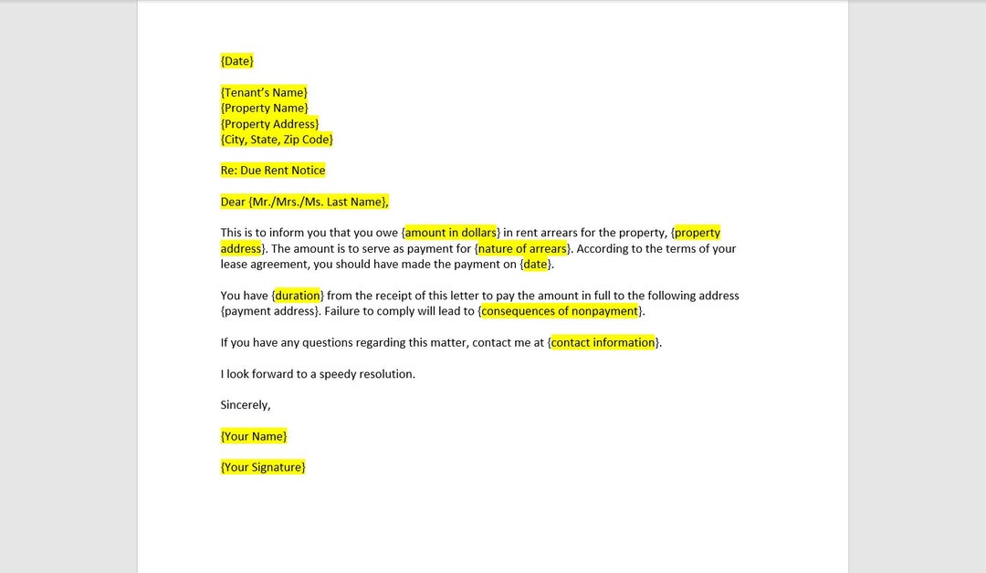 Rent Balance, Rent Balance Letter Template, Rent Balance Letter, Rent ...