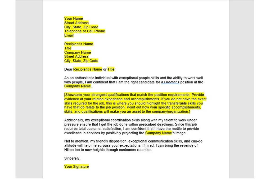 Greeter Cover Letter, Simple Cover Letter, Cover Letter Template ...
