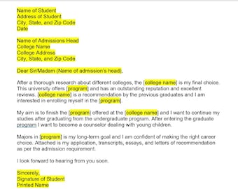 Admission Letter Template College Admissions Letter College - Etsy