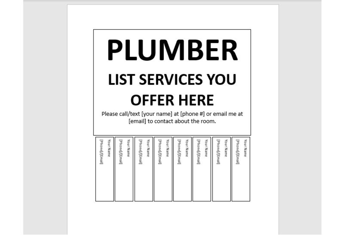 Editable Plumber Tear-off Flyer, Tear-off Flyer Template, Plumber ...