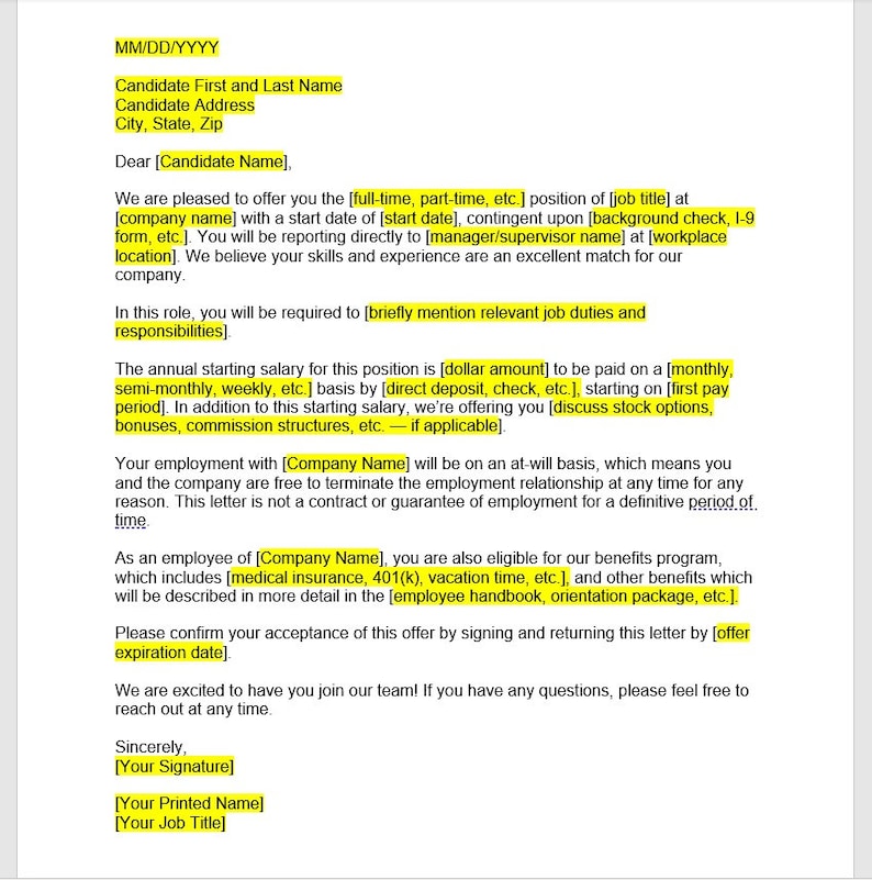 Employment Offer Letter Template, Employment Offer Letter, Employment ...