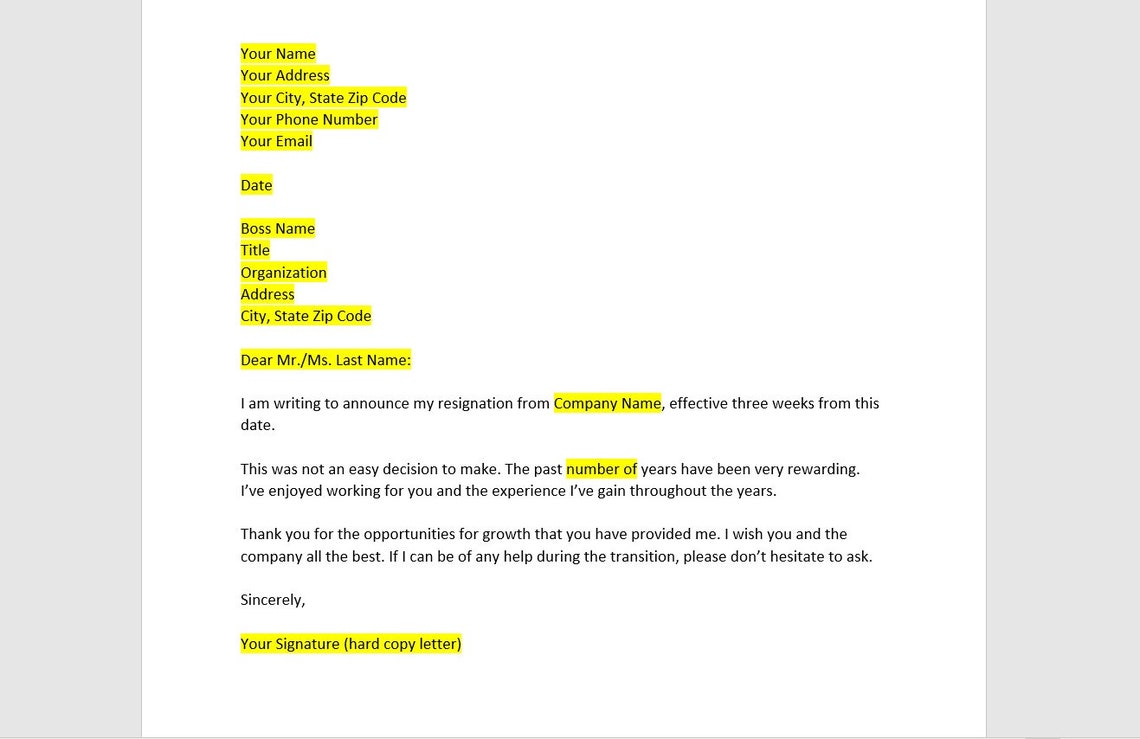 Three Weeks Notice Letter Template, Three Weeks Notice Letter, Three ...