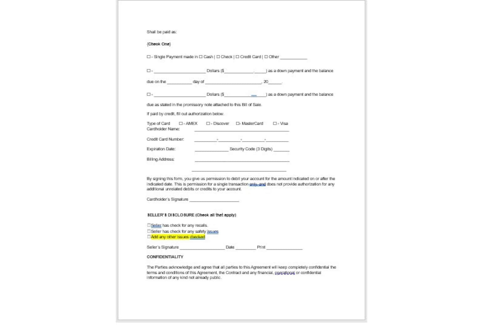 Editable Riding Lawn Mower Bill of Sale Template, Editable Bill of Sale ...
